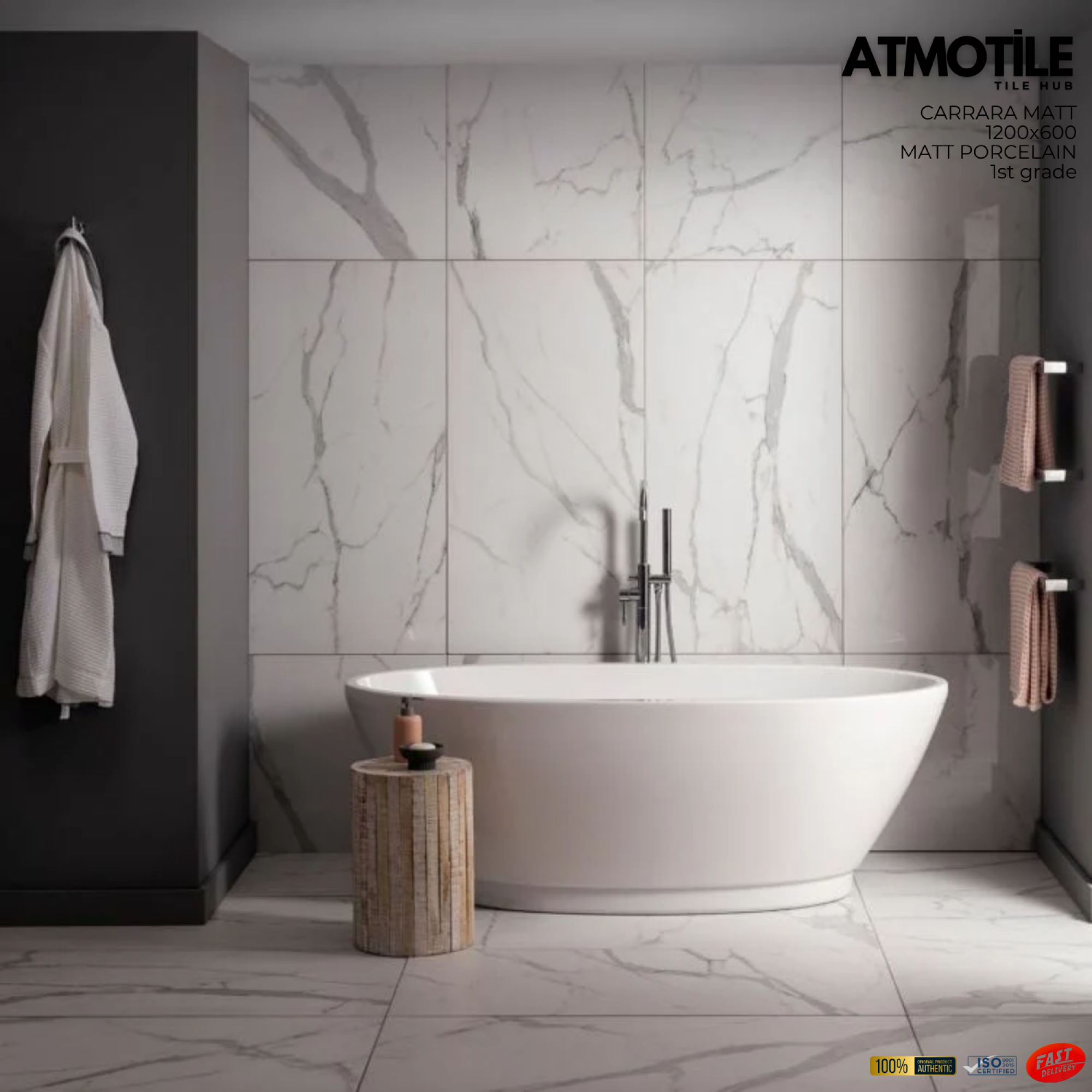 1200x600 Carrara Matt Porcelain Tile